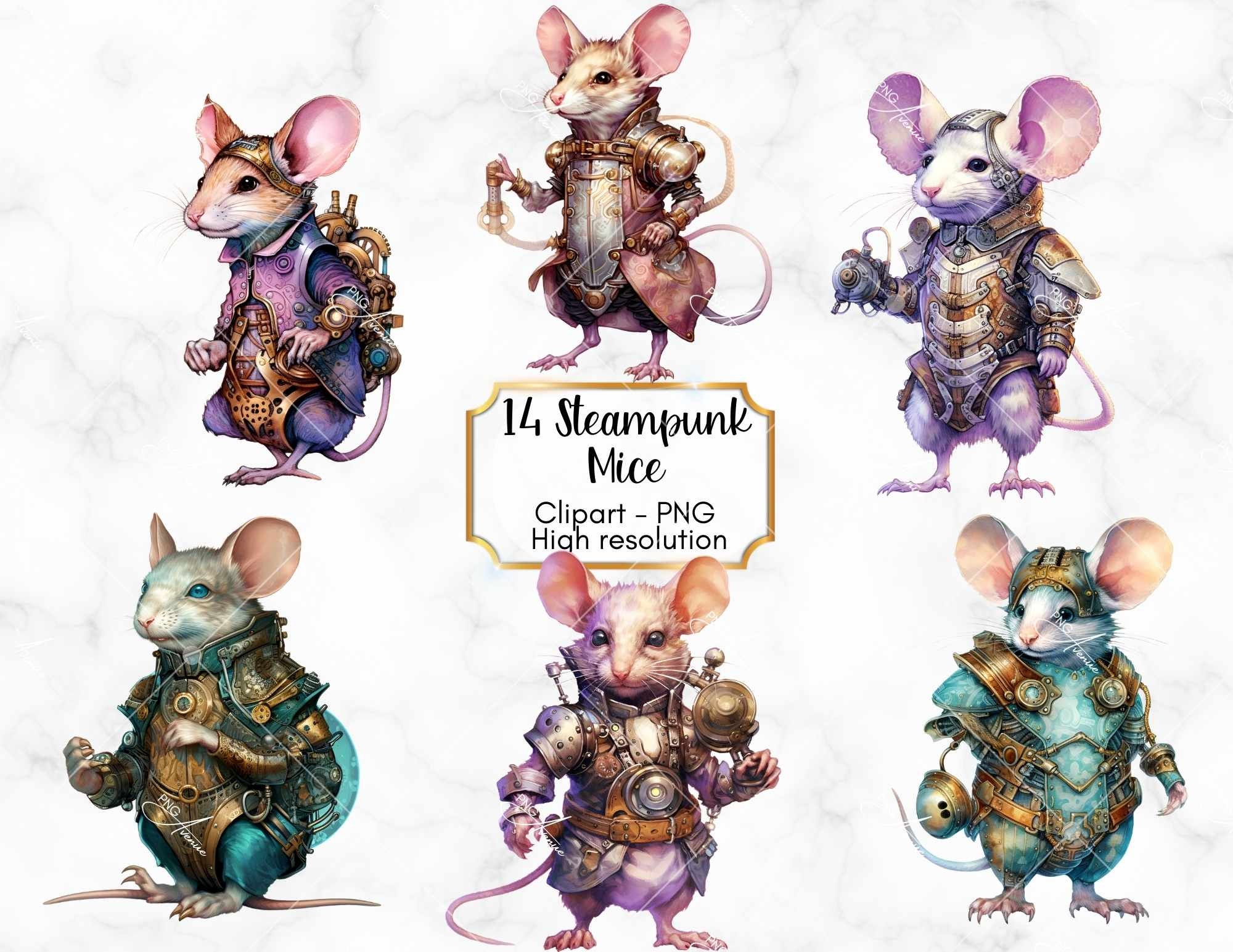 Steam Punk Mice Clipart, 14 PNG Files, Steam Punk Mouse Adorned With ...