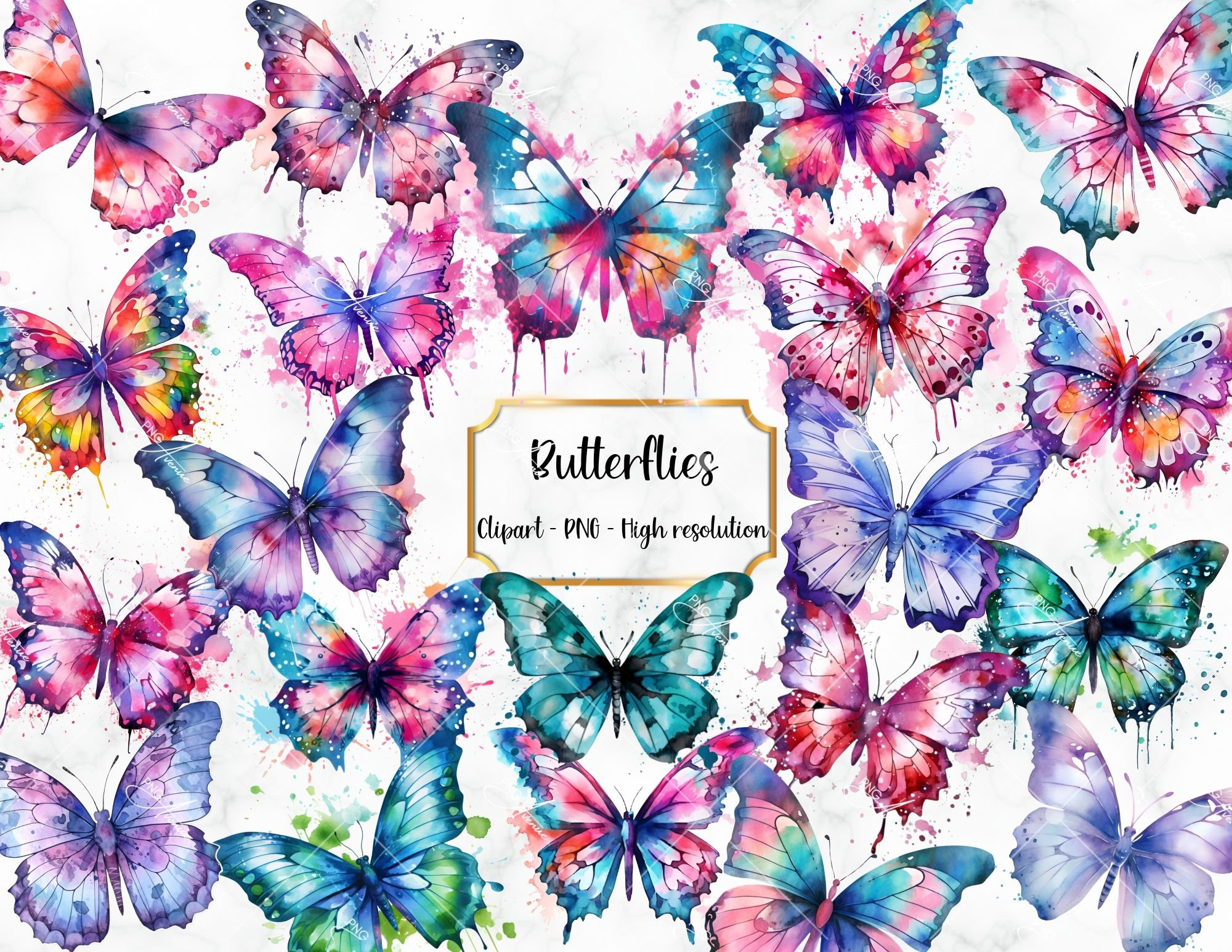 Butterfly Clip Art, 21 Watercolor Butterflies Clipart PNG Format ...