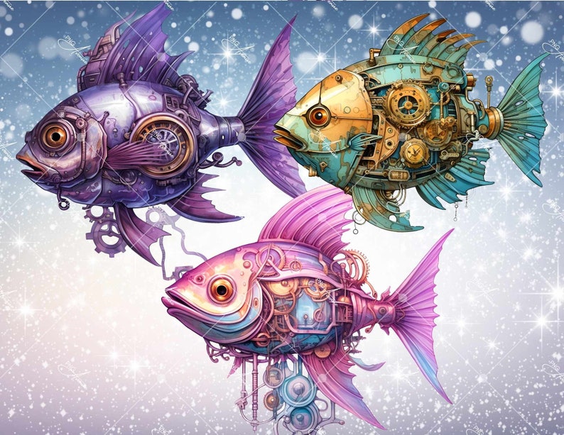 Steam Punk Fish Clipart 19 PNG Files Steam Punk Fish Adorned - Etsy