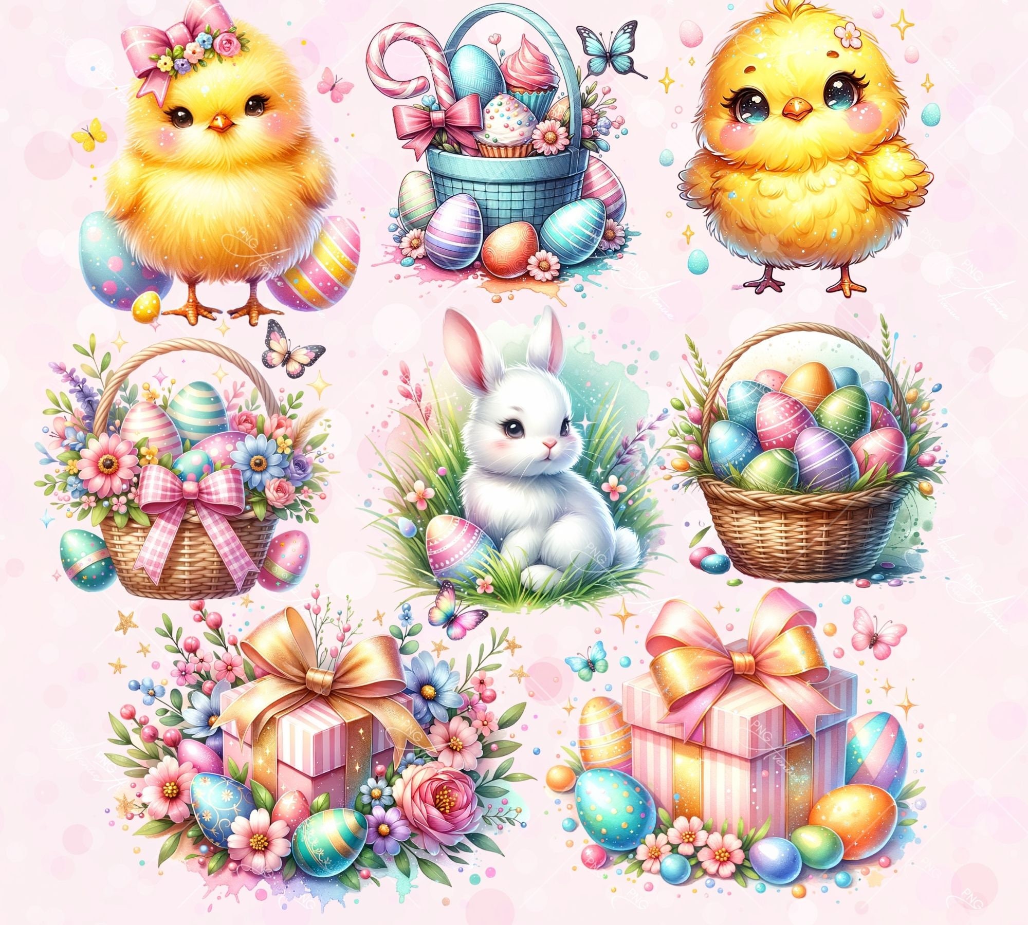 Easter Bundle Clipart, Cute Bunnies, Easter Egg Basket, Decorative ...