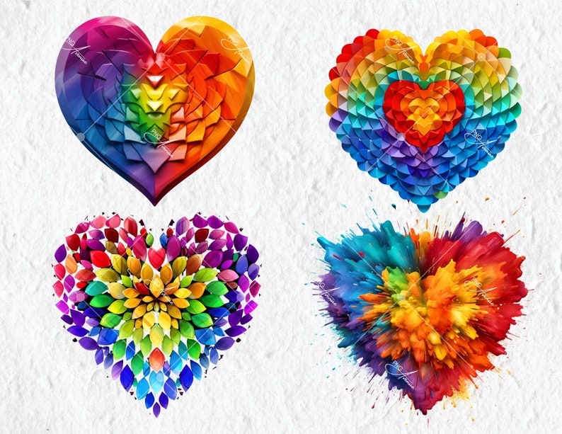 Rainbow Love Hearts , 18 Transparent PNG Files, Bright Hearts Clipart ...