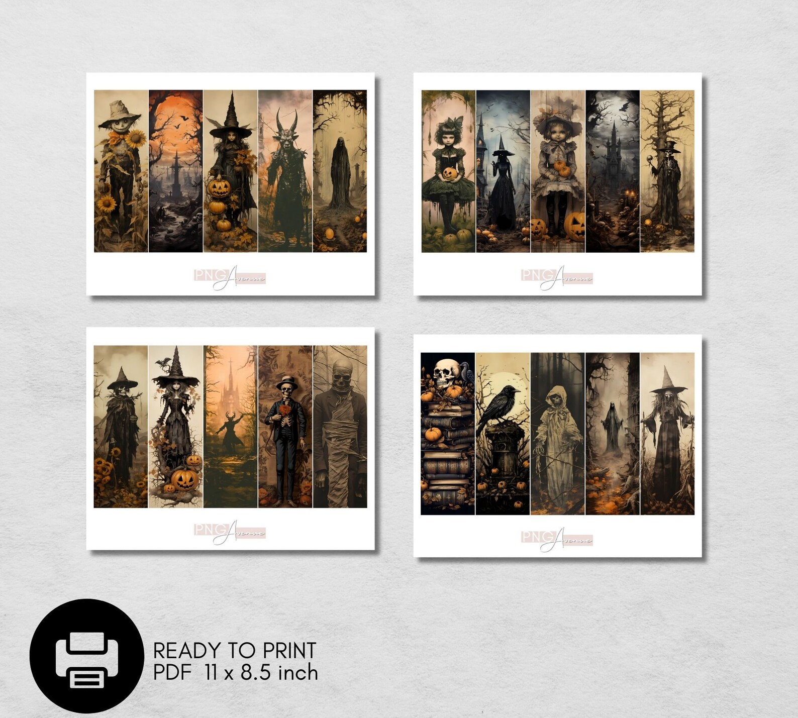 20 Vintage Spooky Halloween Printable Bookmarks Gothic - Etsy