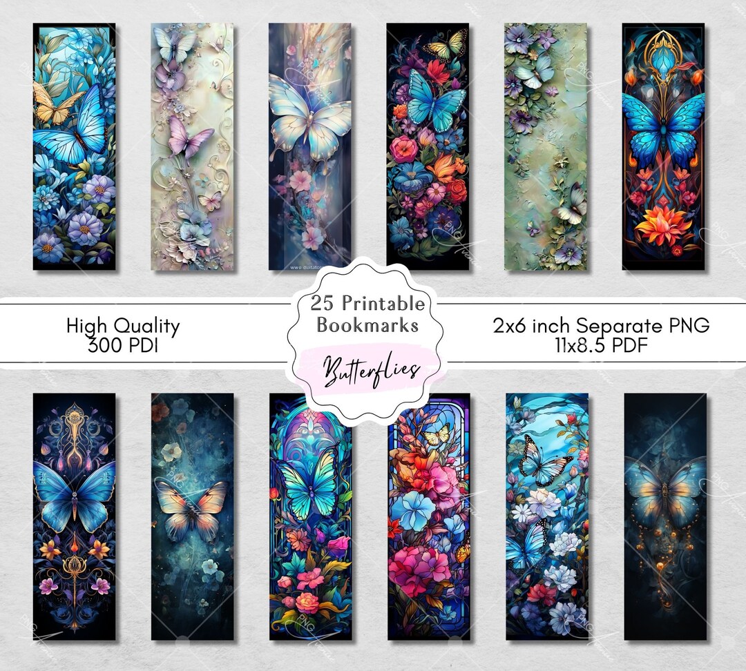 Butterfly Printable Bookmarks Bundle, Book Lovers Gift, Fantasy ...