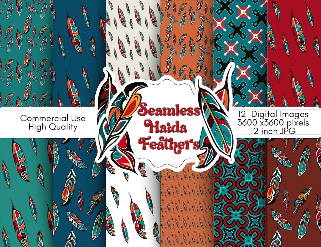 Haida Art Feathers Digital Paper - Seamless Patterns, Download ...
