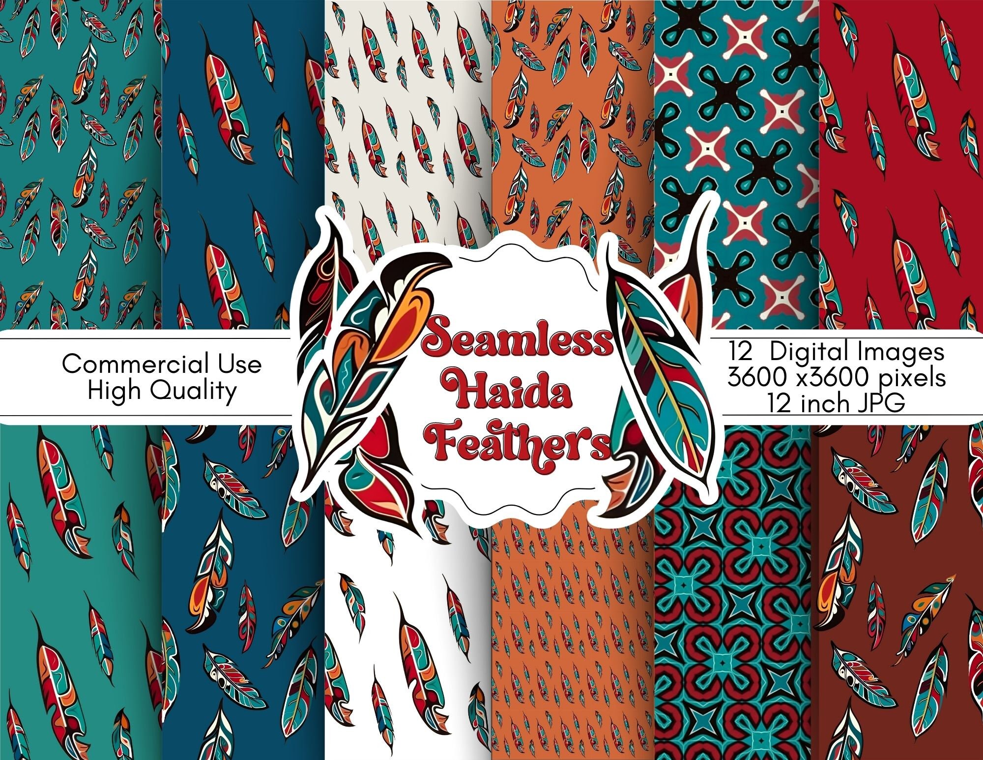 Haida Art Feathers Digital Paper - Seamless Patterns, Download ...