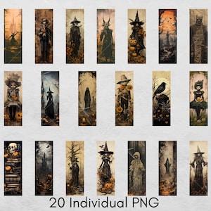 20 Vintage Spooky Halloween Printable Bookmarks, Gothic Designs ...