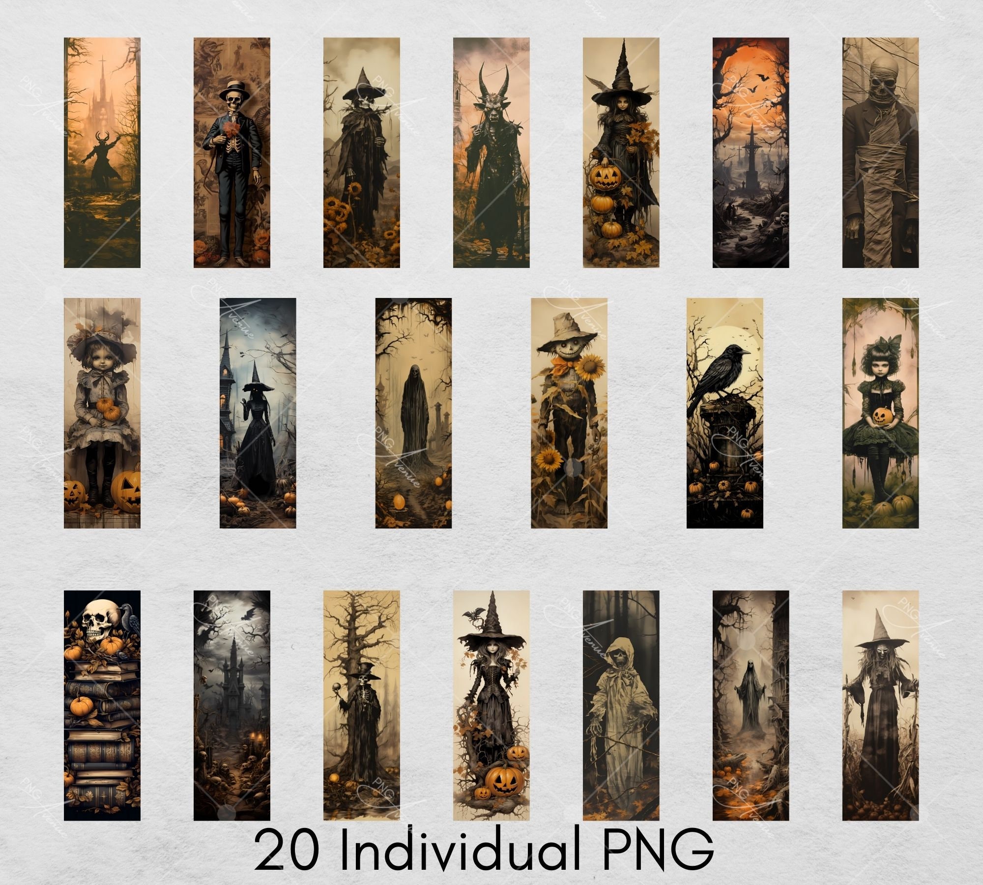 20 Vintage Spooky Halloween Printable Bookmarks, Gothic Designs ...