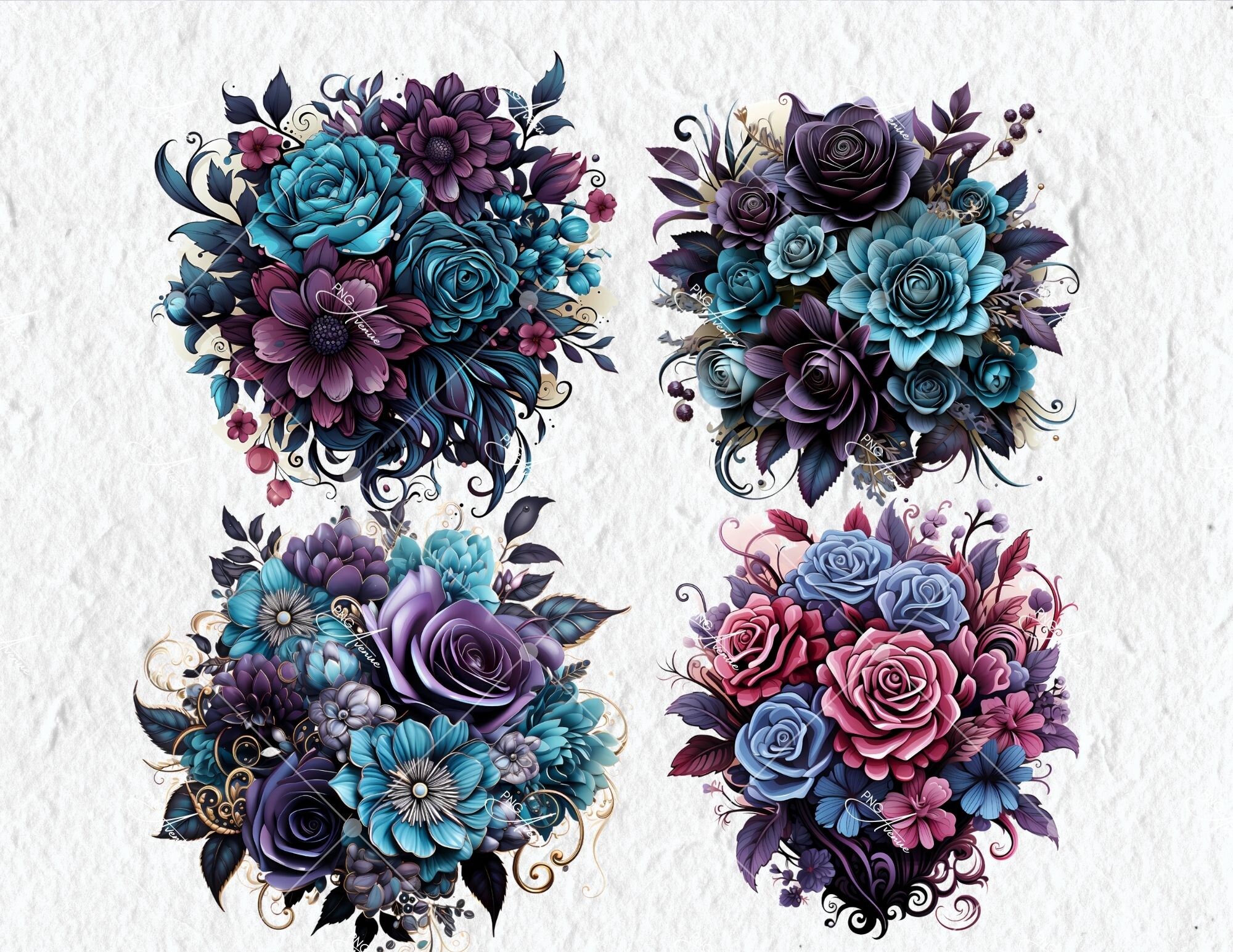Goth Bouquet Clipart, PNG Files, Goth Bouquet of Flowers, PNG Digital ...