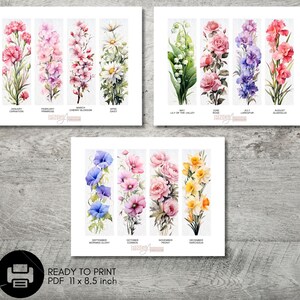 Birth Month Flower Printable Bookmarks, 12 Birth Flower Designs, Letter ...