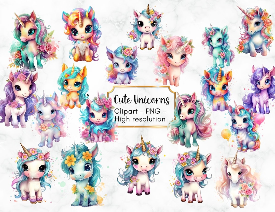 20 Baby Unicorn Watercolor Clipart, Unicorn Сlip Art, PNG Unicorn, Baby ...