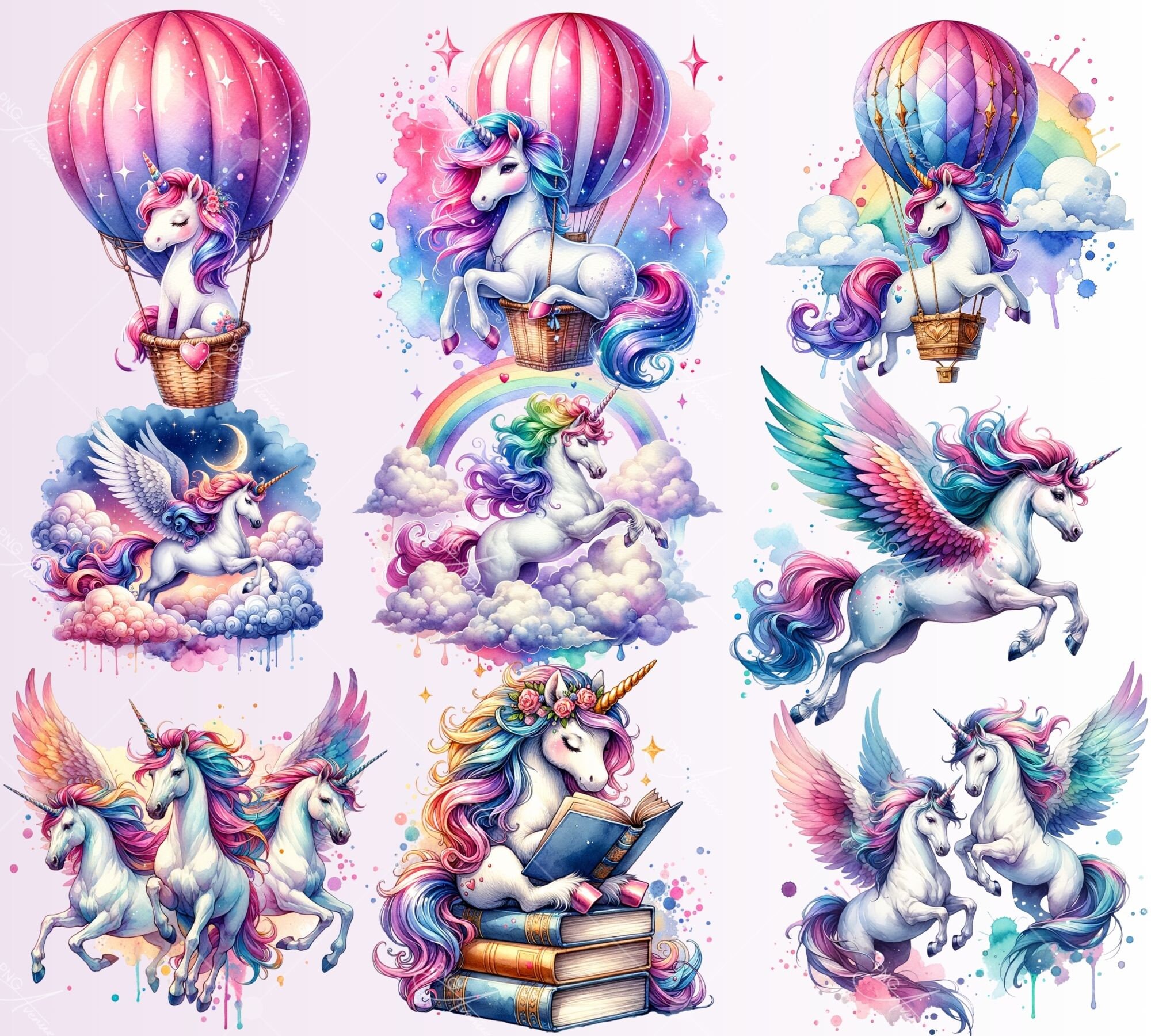 Party Time Unicorn Watercolor Clipart, Adorable Unicorns, Unicorn Png ...