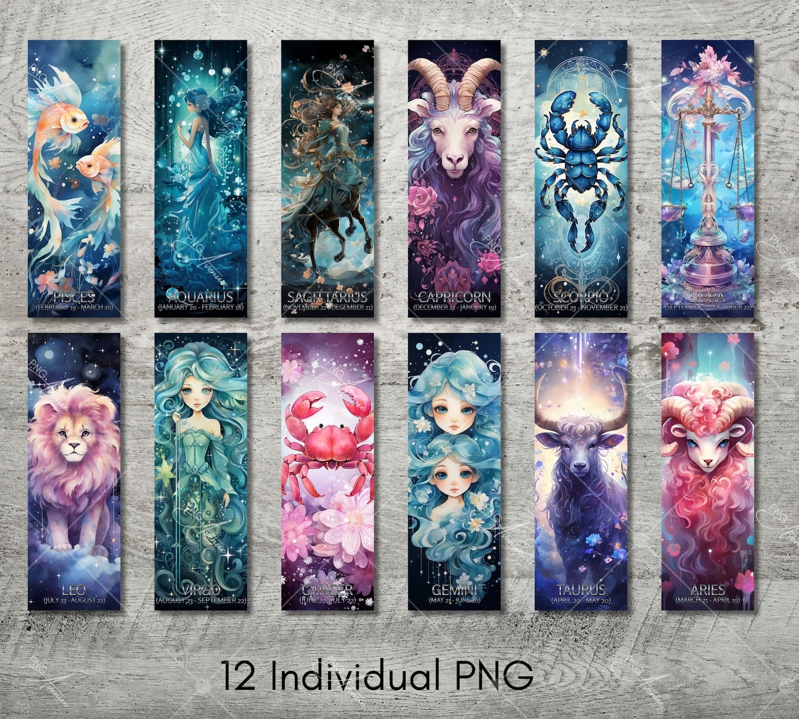 Zodiac Printable Bookmarks, Astrology Gift, Watercolor, Horoscope ...