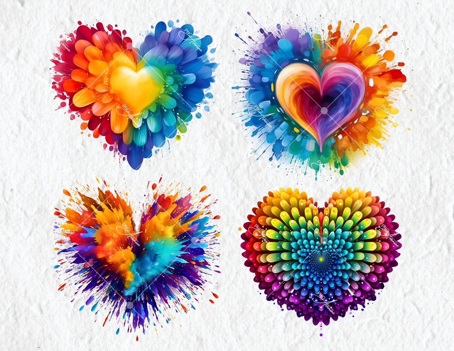 Rainbow Love Hearts , 18 Transparent PNG Files, Bright Hearts Clipart ...