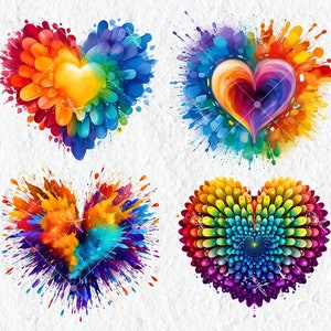 Rainbow Love Hearts , 18 Transparent PNG Files, Bright Hearts Clipart ...