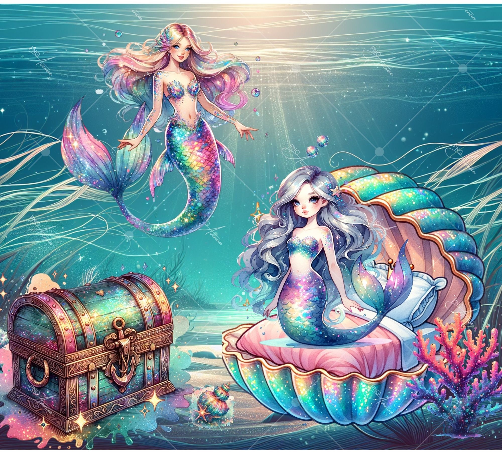 Iridescent Mermaids Clipart Bundle, Whimsical Mermaids Png's, Cute ...