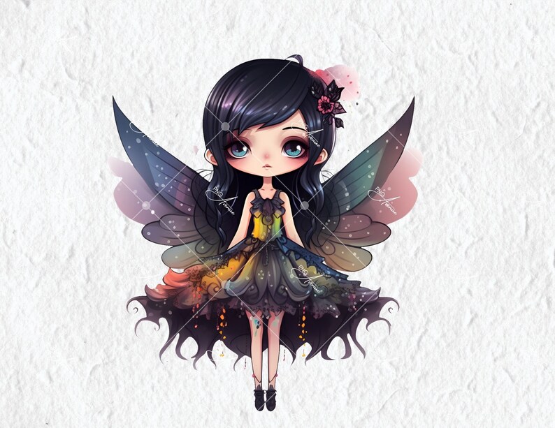 Cute Creepy Goth Fairies Clipart, 6 Goth Fairies PNG, Bundle, Fantasy ...