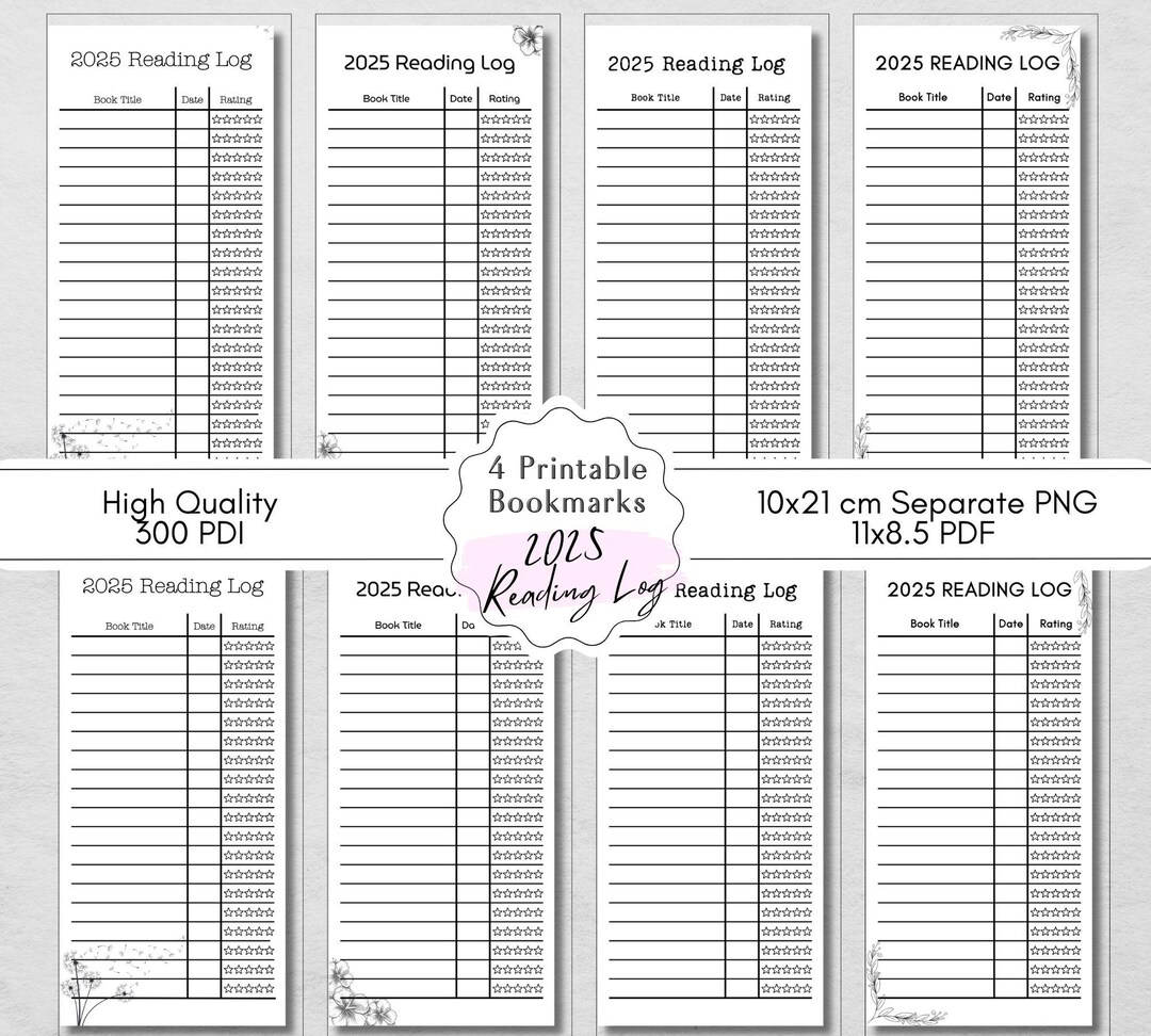 Printable Reading Log Tracker 2025, Book Tracker Bookmarks, Library ...