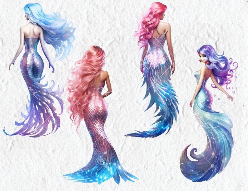 Glamorous Mermaids Clipart, PNG Files, Beautiful Mermaids, PNG Digital ...