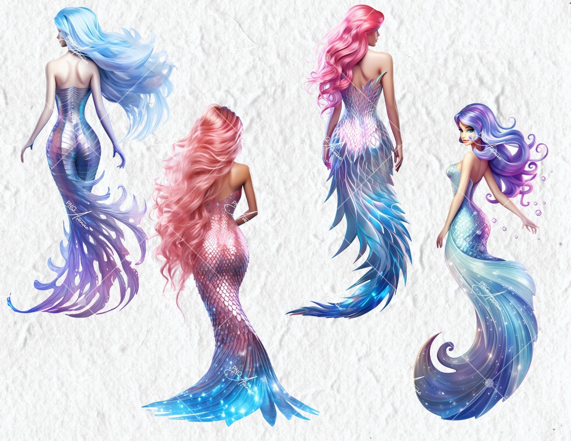 Glamorous Mermaids Clipart, PNG Files, Beautiful Mermaids, PNG Digital ...