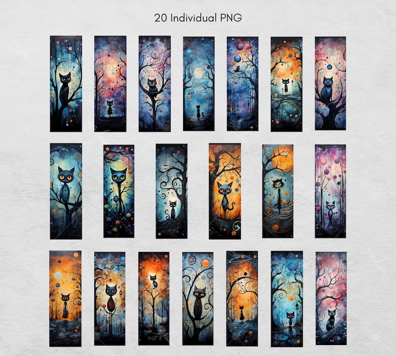 20 Whimsical Kitty Printable Bookmarks Gothic Cute Designs - Etsy