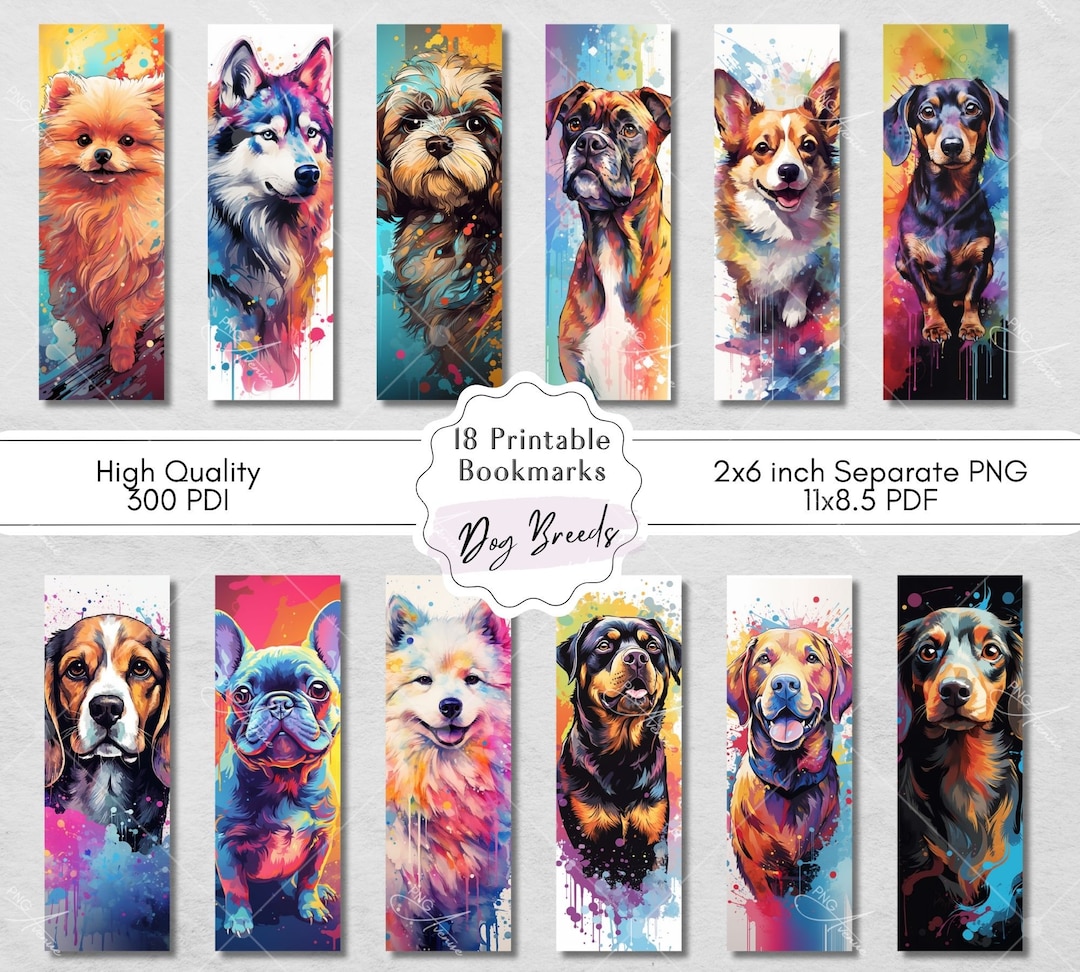 Cute Dog Breed Printable Bookmarks, Adorable Watercolor Designs ...