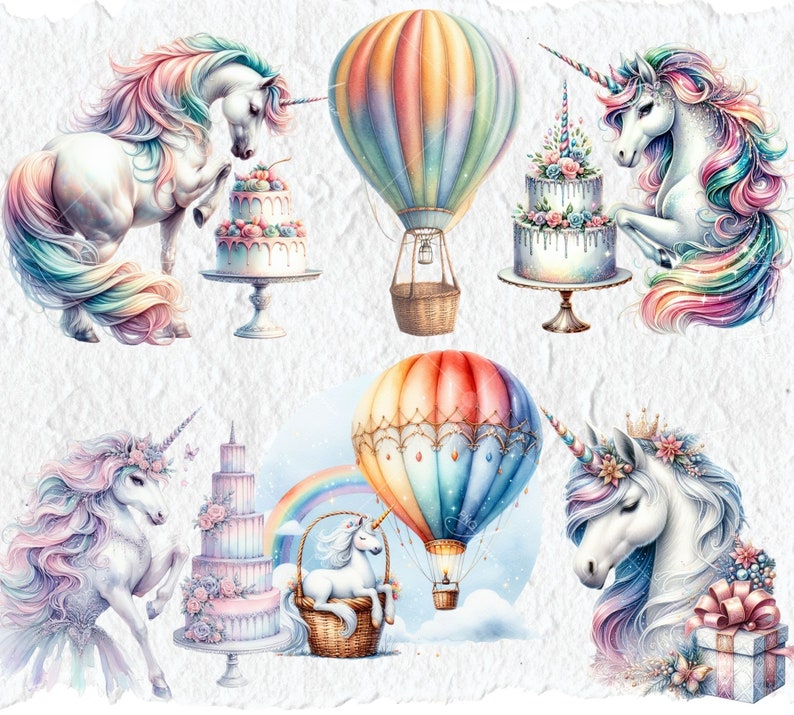 Party Time Unicorn Watercolor Clipart, Adorable Unicorns, Unicorn Png ...