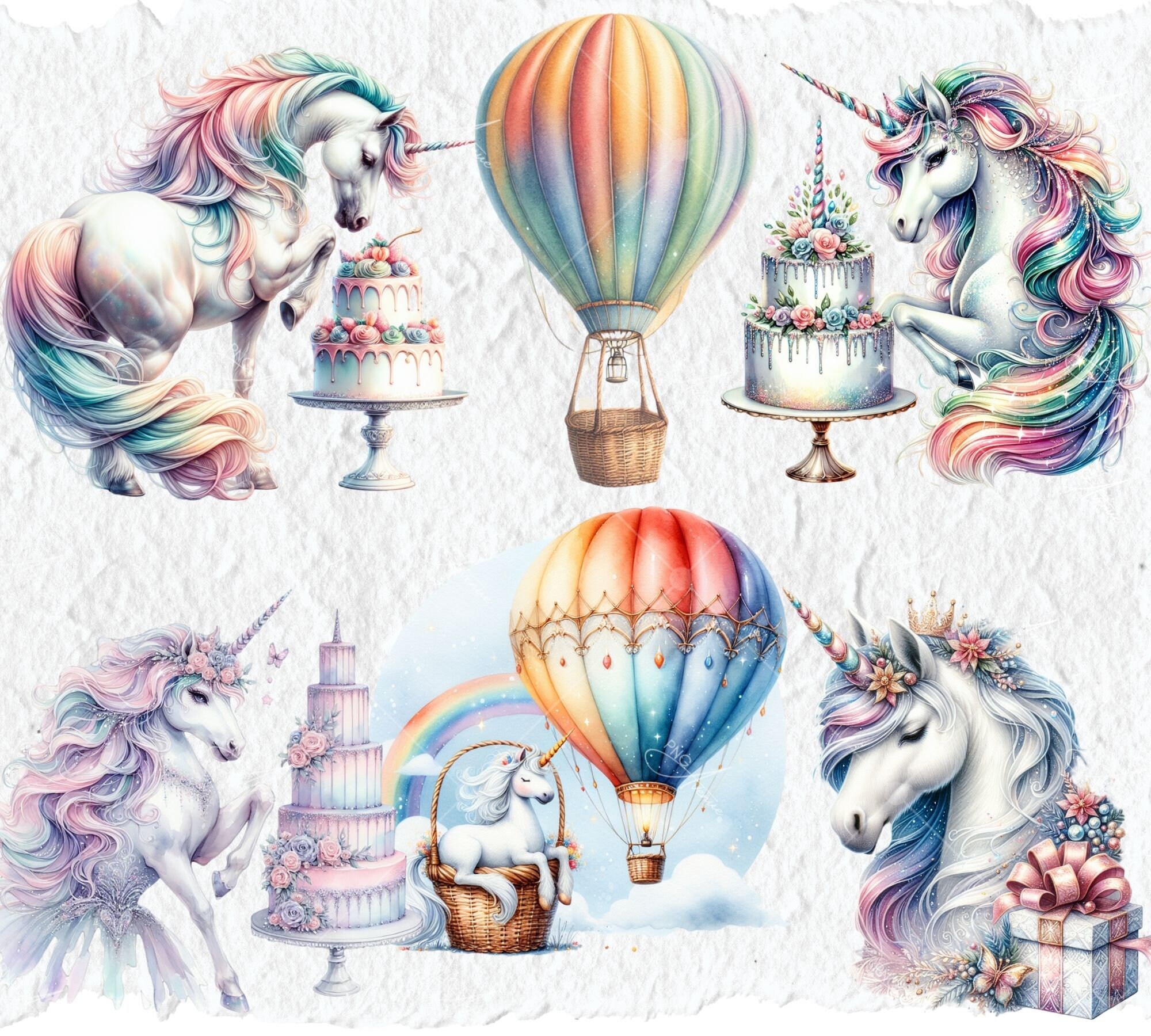Party Time Unicorn Watercolor Clipart, Adorable Unicorns, Unicorn Png ...