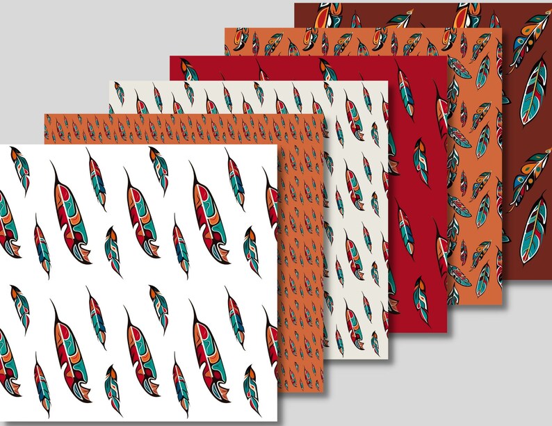Haida Art Feathers Digital Paper Seamless Patterns, Download Printable ...