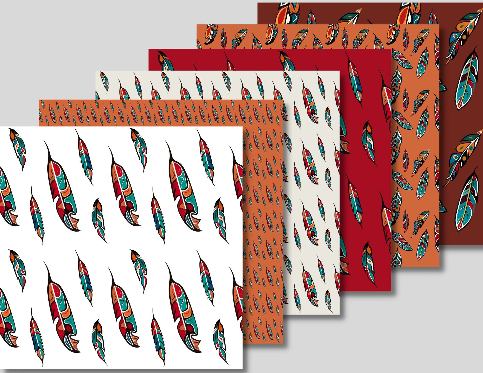 Haida Art Feathers Digital Paper Seamless Patterns, Download Printable ...