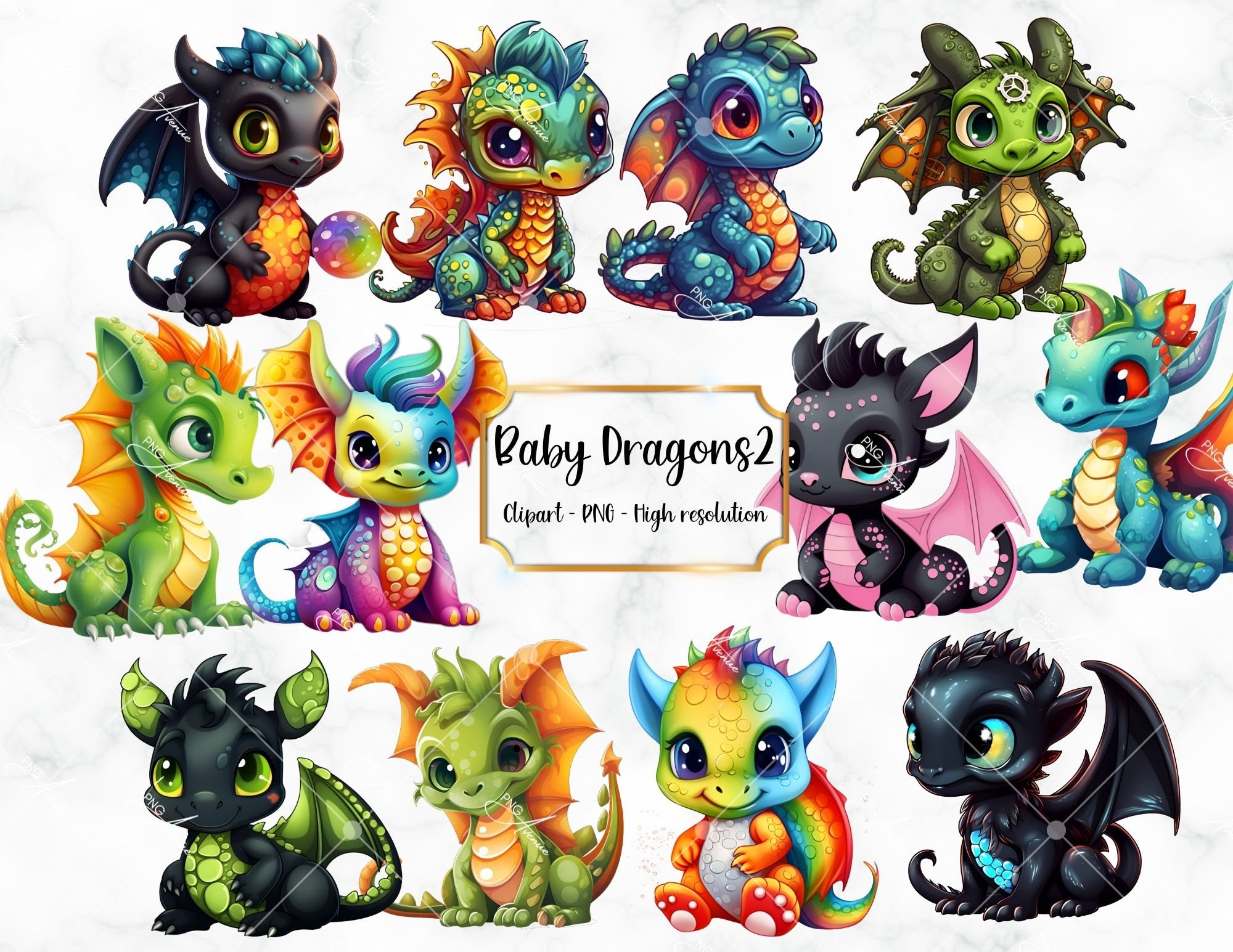 Cute Fantasy Baby Dragon Clipart 12 Colorful Baby Dragon PNG - Etsy