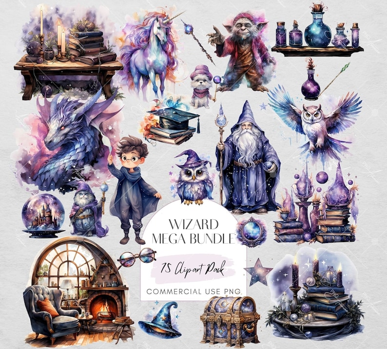 Wizard Magic Clipart Mega Bundle, Wizarding School, Potions, Enchanting ...