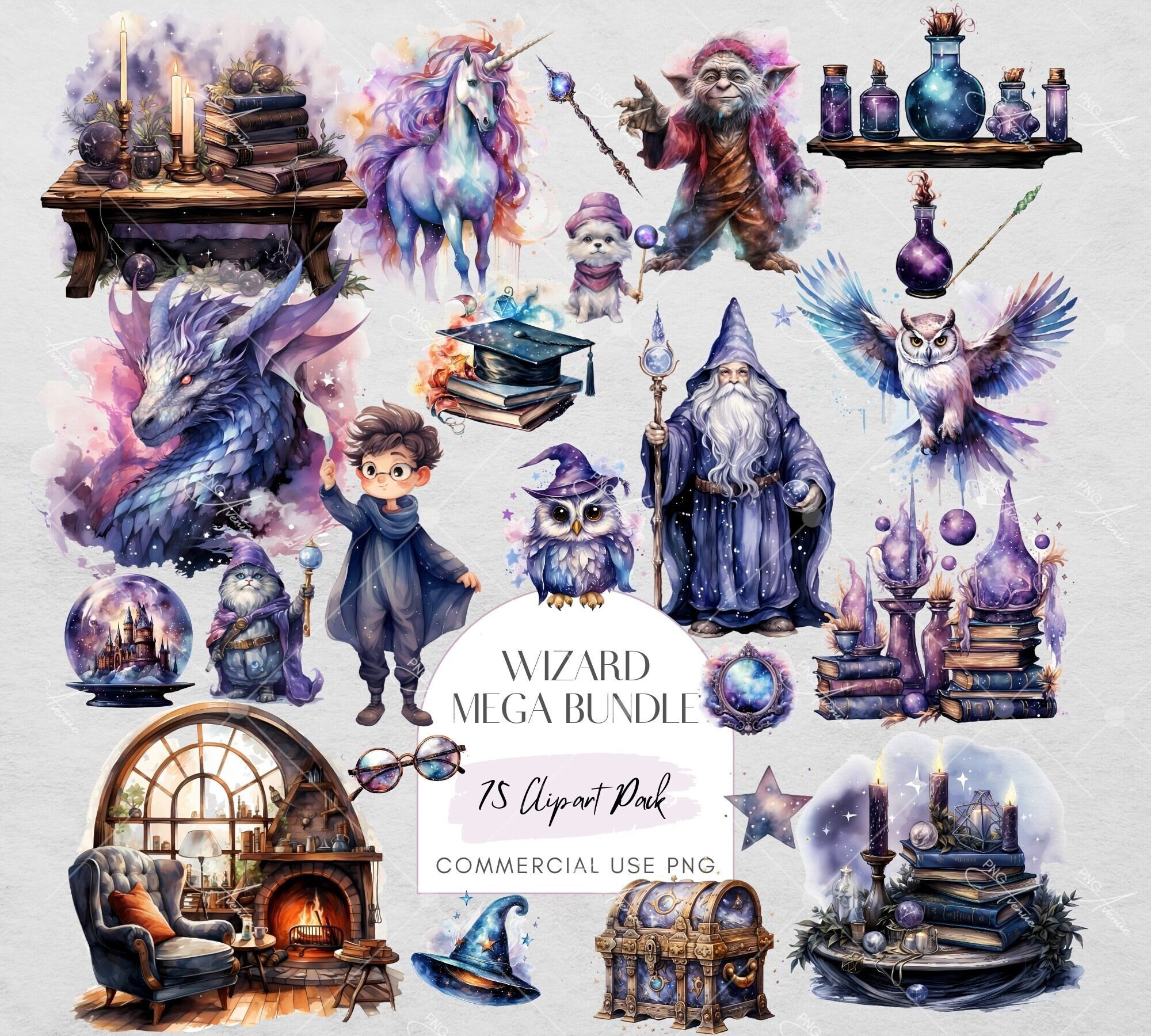 Wizard Magic Clipart Mega Bundle, Wizarding School, Potions, Enchanting ...