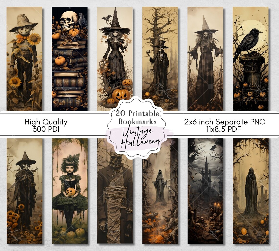 20 Vintage Spooky Halloween Printable Bookmarks Gothic - Etsy