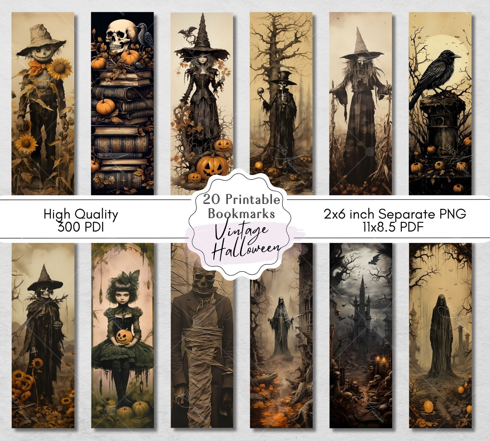 20 Vintage Spooky Halloween Printable Bookmarks Gothic - Etsy