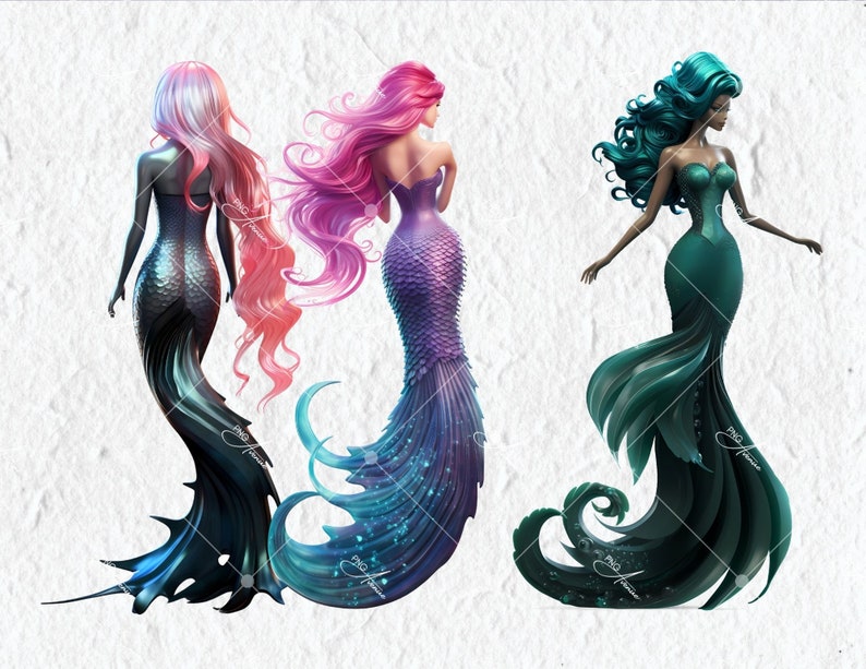Glamorous Mermaids Clipart, PNG Files, Beautiful Mermaids, PNG Digital ...