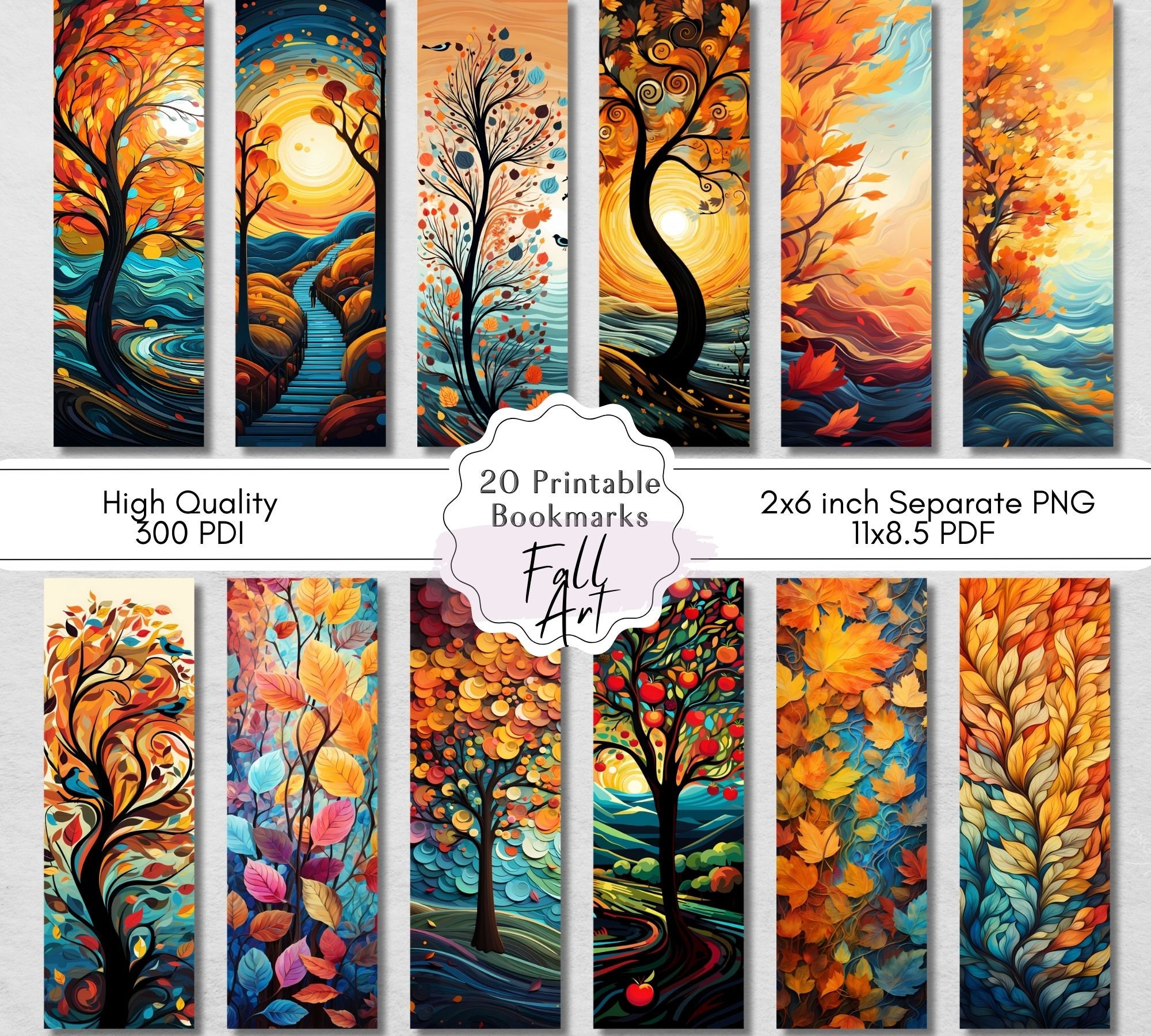 Fall Art Printable Bookmarks Beautiful Autumn Designs - Etsy