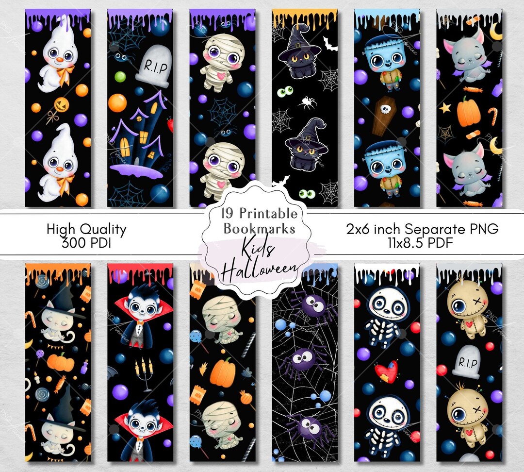 Kids Cute Halloween Printable Bookmarks, Colorful Designs, Digital ...