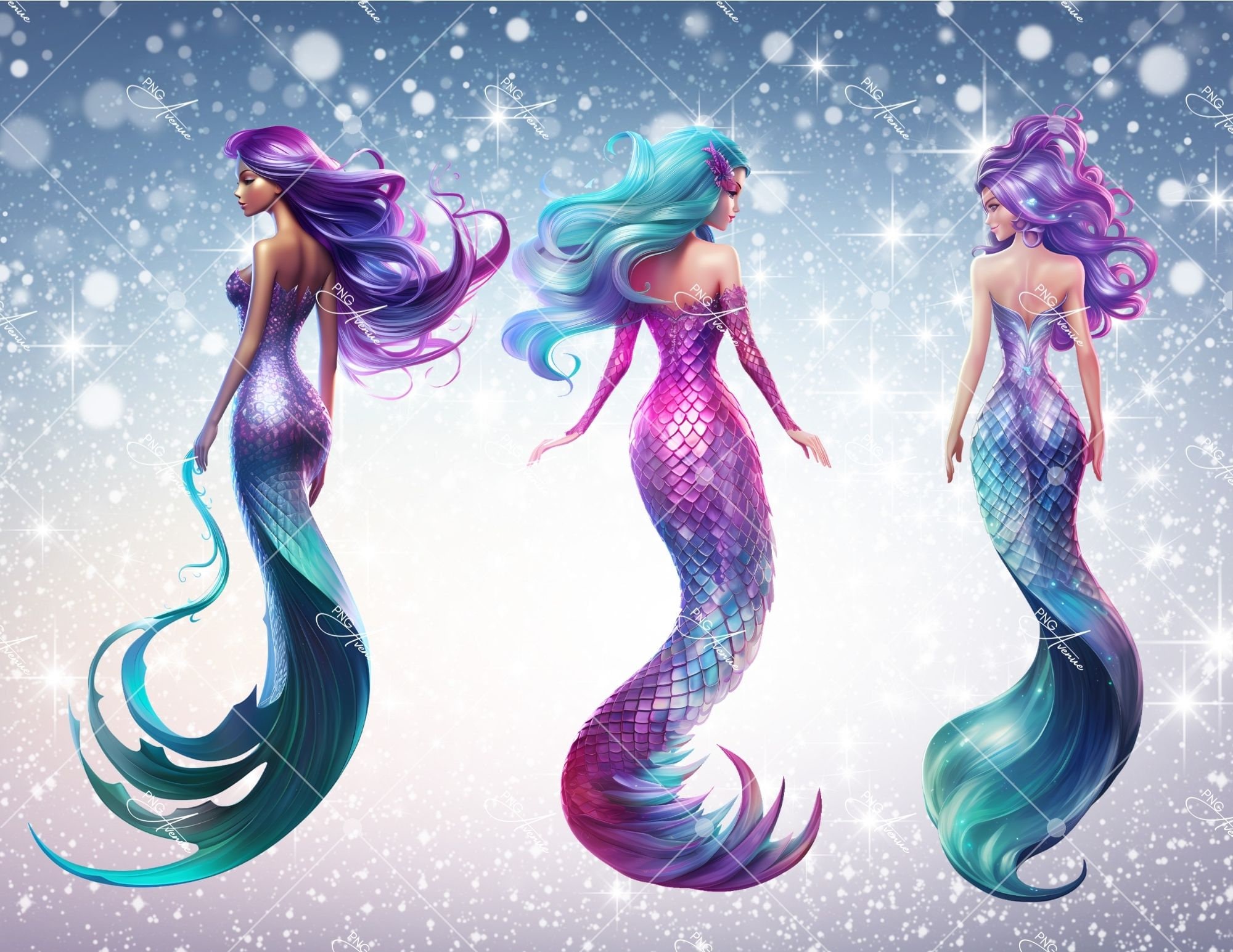 Glamorous Mermaids Clipart, PNG Files, Beautiful Mermaids, PNG Digital ...