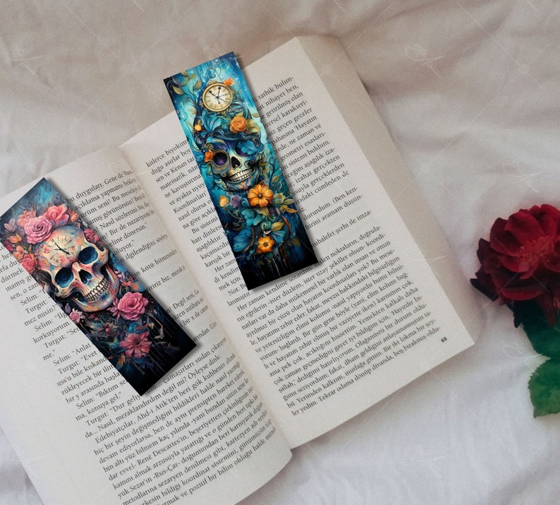 20 Vibrant Skull Printable Bookmarks, Cute Gothic Designs, Digital ...