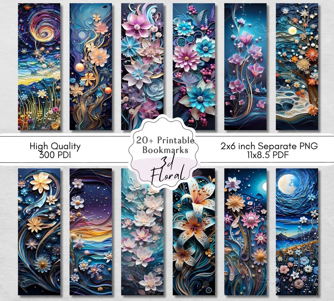 3D Floral Printable Bookmarks, Beautiful Flower Art Designs, Digital ...