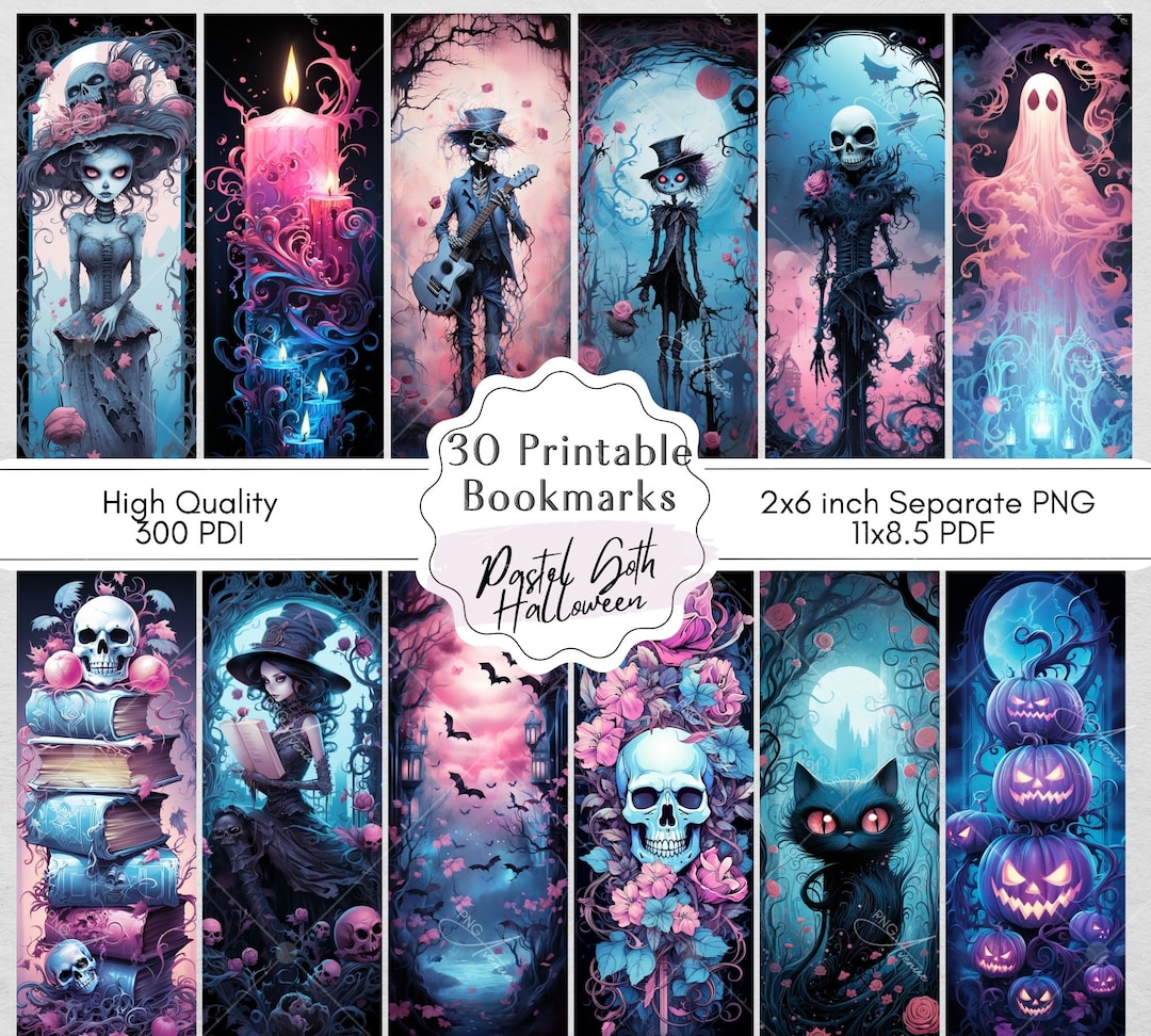 30 Pink Goth Printable Bookmarks, Cute Pastel Gothic Designs, Digital ...