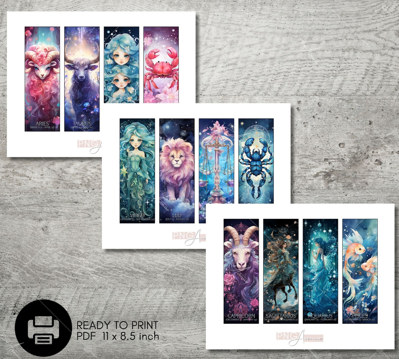 Zodiac Printable Bookmarks, Astrology Gift, Watercolor, Horoscope ...