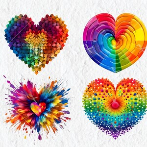Rainbow Love Hearts , 18 Transparent PNG Files, Bright Hearts Clipart ...