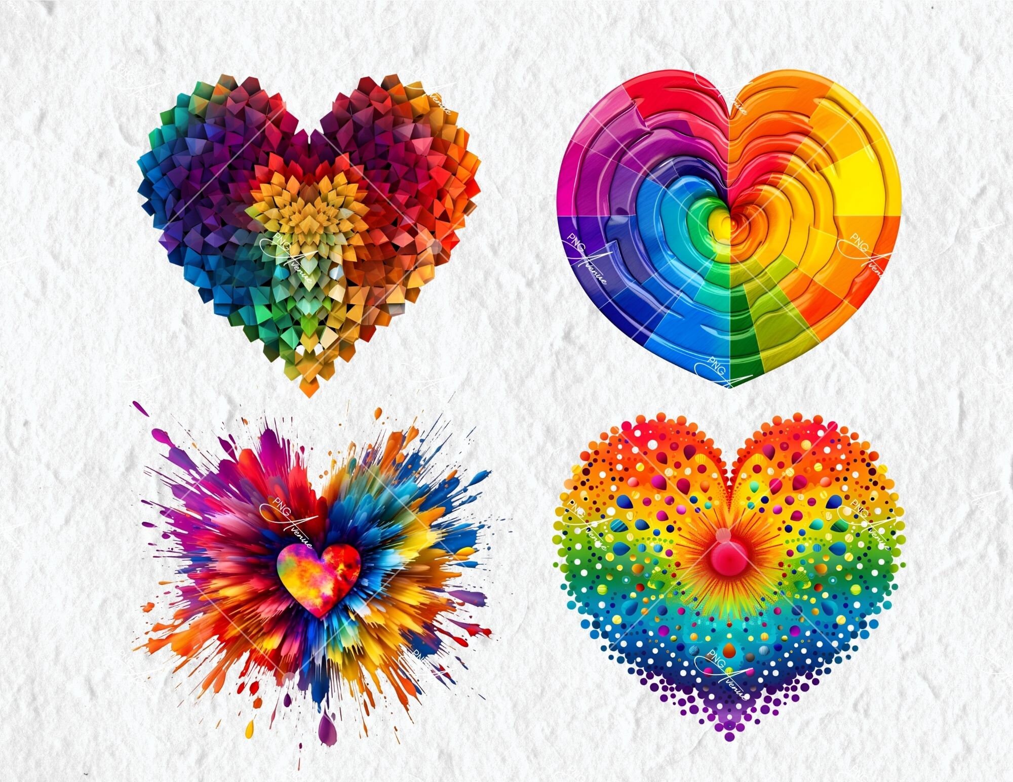 Rainbow Love Hearts , 18 Transparent PNG Files, Bright Hearts Clipart ...