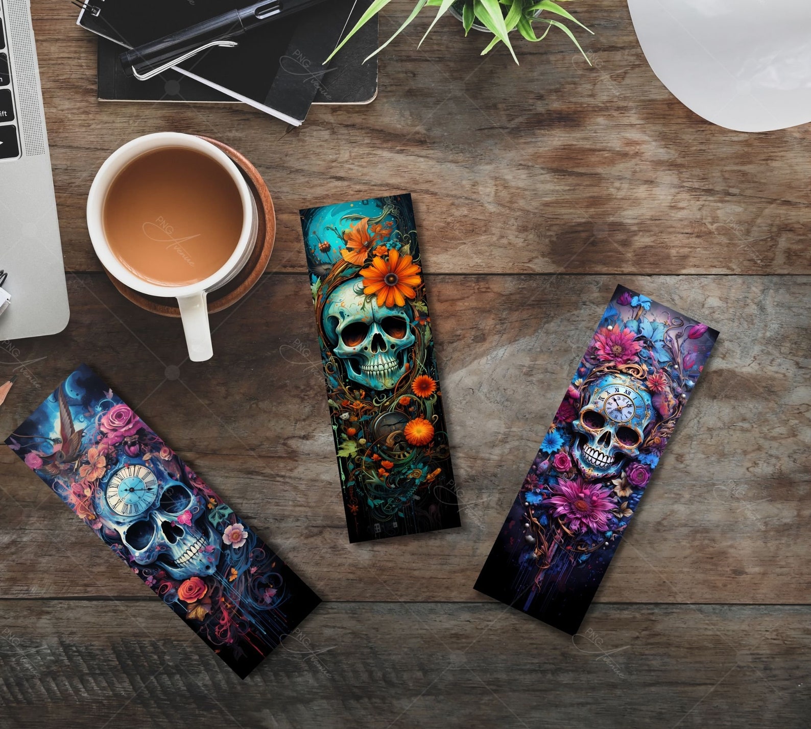 20 Vibrant Skull Printable Bookmarks, Cute Gothic Designs, Digital ...