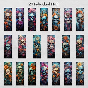 20 Vibrant Skull Printable Bookmarks, Cute Gothic Designs, Digital ...