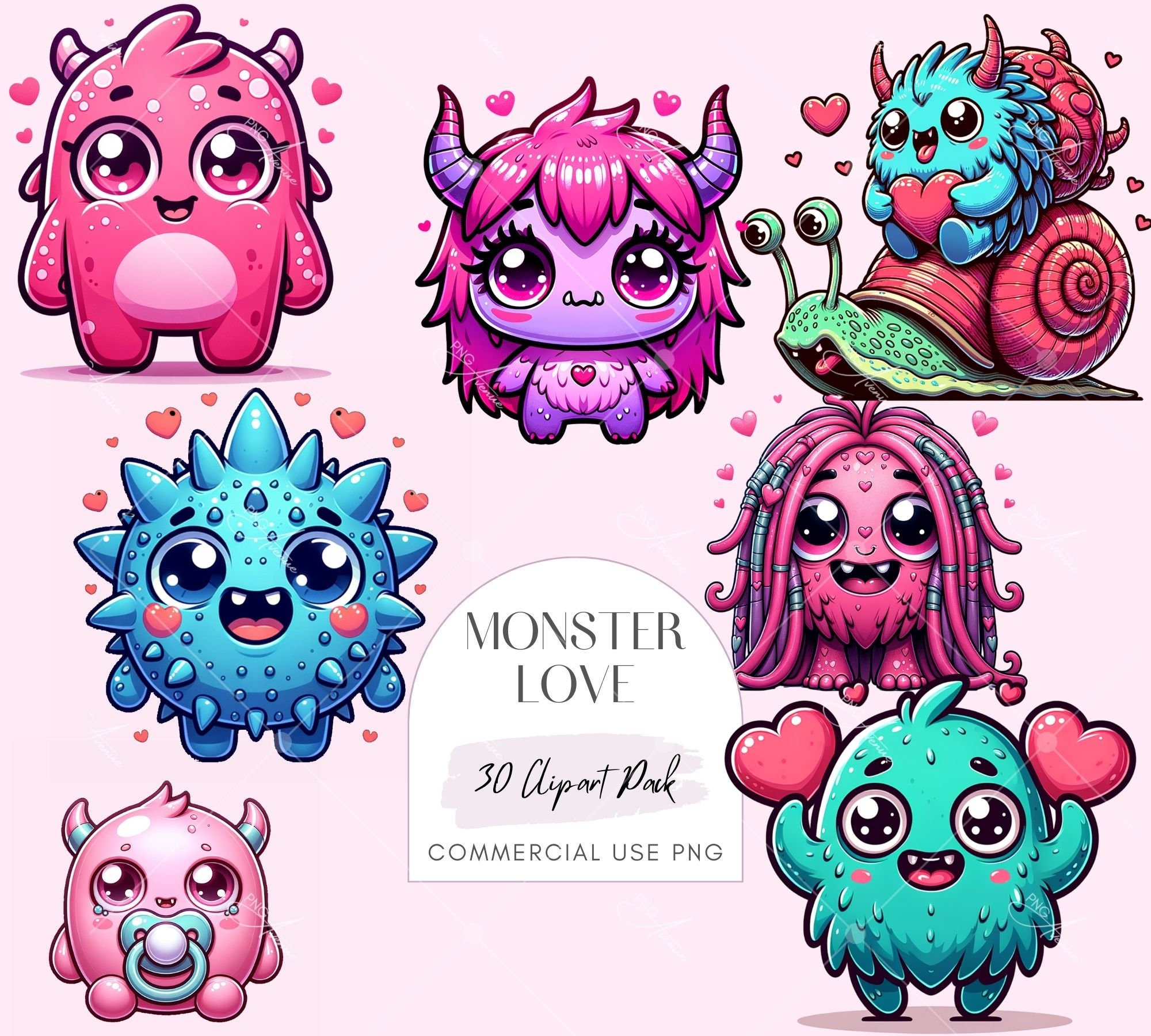 Monster Love Clipart, Cute Colorful Monsters PNG, Valentines Theme ...