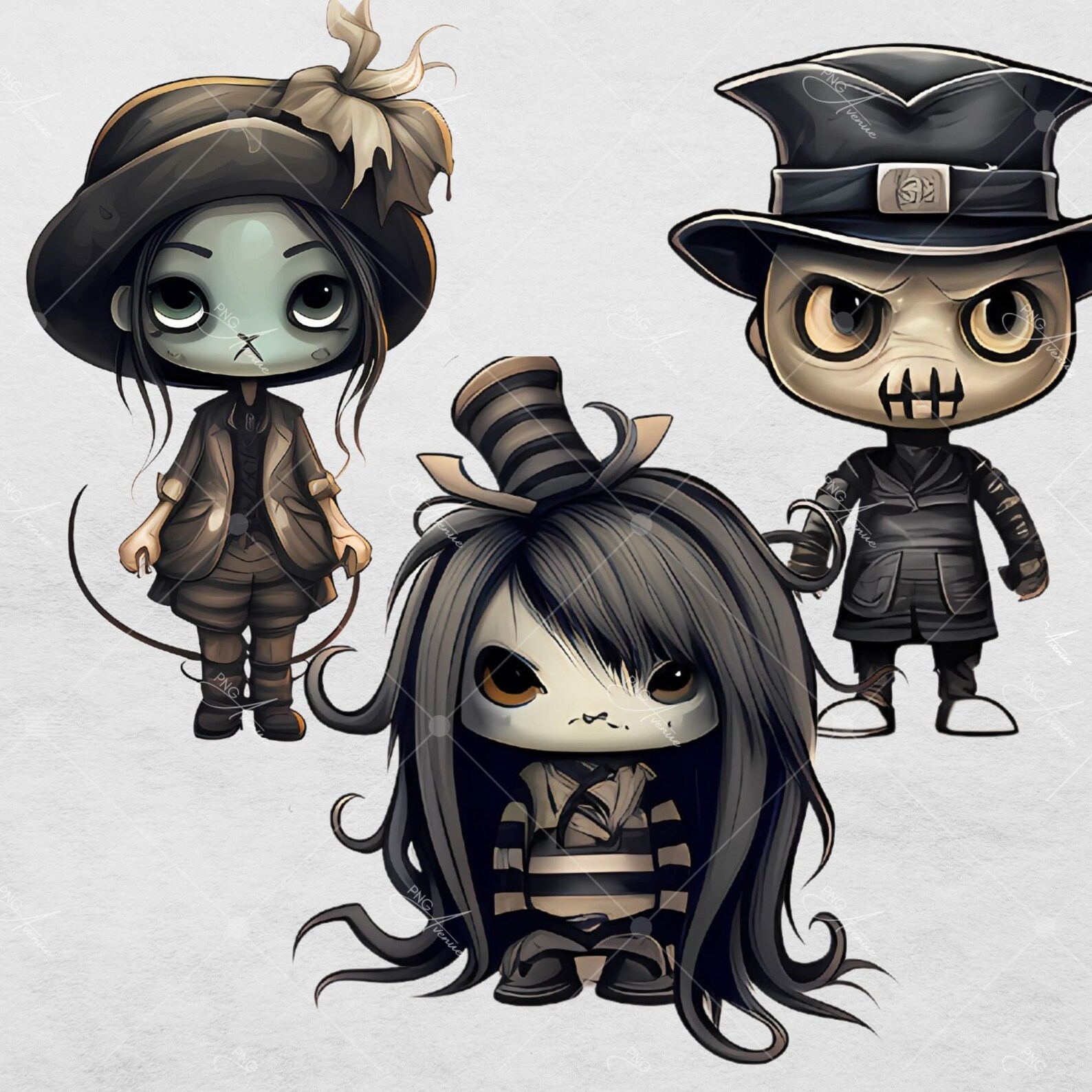 Creepy Cuties Halloween Clipart Bundle, 15 Spooky Characters PNG ...