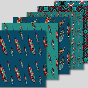 Haida Art Feathers Digital Paper Seamless Patterns, Download Printable ...