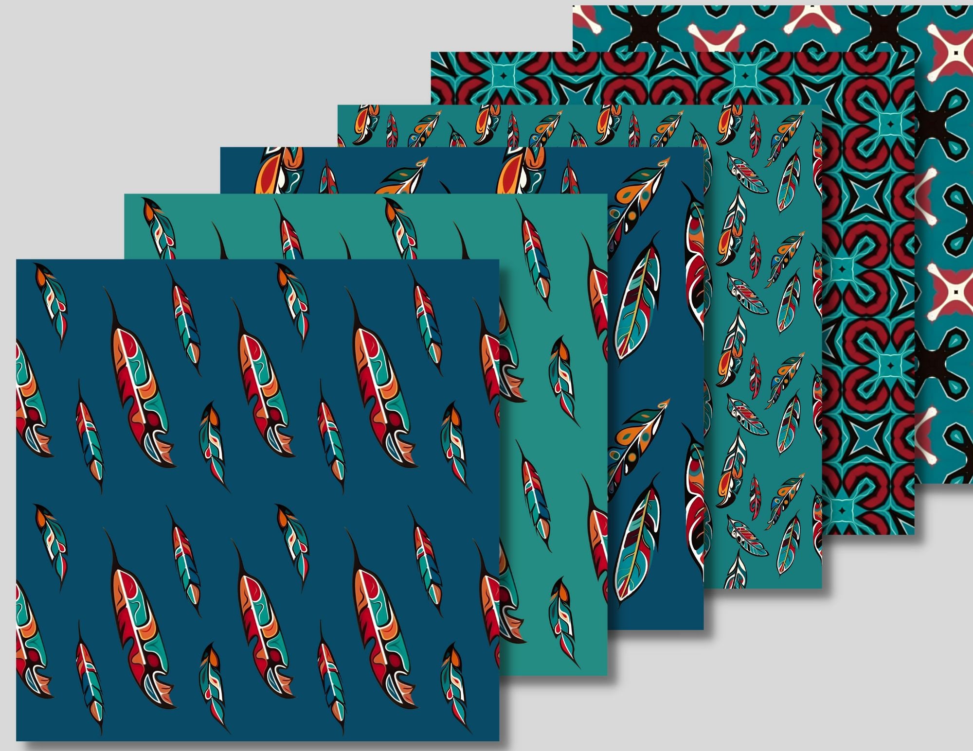 Haida Art Feathers Digital Paper Seamless Patterns, Download Printable ...